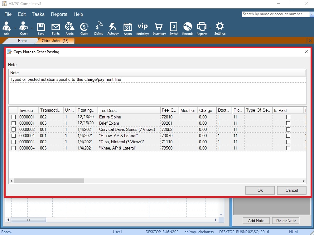 Billing Notes - Charge/Payment line Notes – Epic Support from DBC