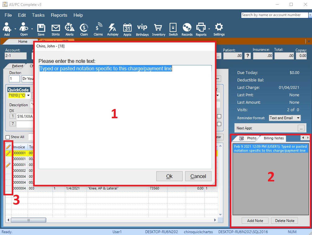 Billing Notes - Charge/Payment line Notes – Epic Support from DBC